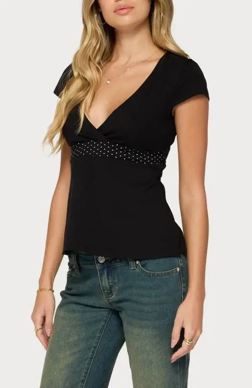 EDIKTED Arla Polka Dot V-neck Top - Black