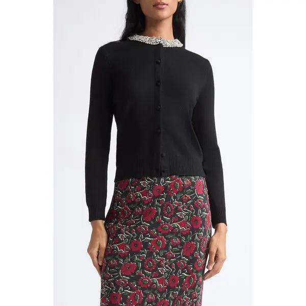 Veronica Beard Daro Embellished Merino Wool Cardigan
