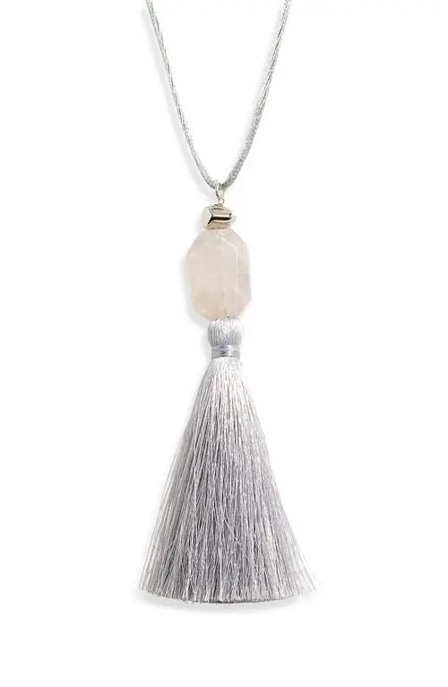PANACEA Genuine Stone Tassel Pendant Necklace - Grey