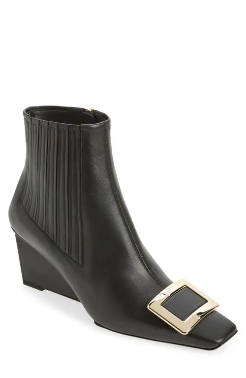 ROGER VIVIER Belle Vivier Leather Wedge Bootie - Nero