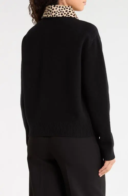 RÓHE Removable Cheetah Collar Stretch Wool Cardigan