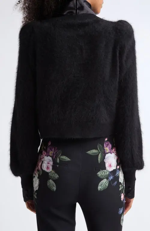 Alice + Olivia Kitty Puff Sleeve Cardigan - Black