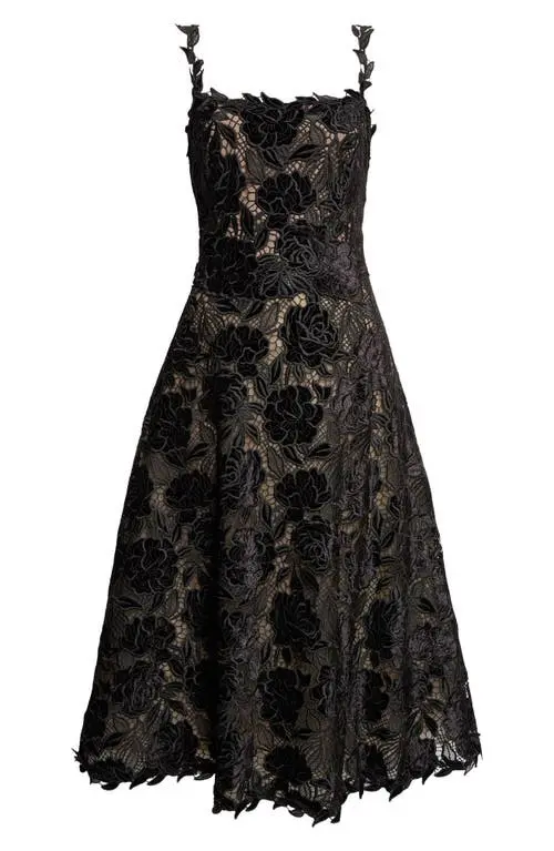Carolina Herrera Velvet Rose Lace Midi Dress