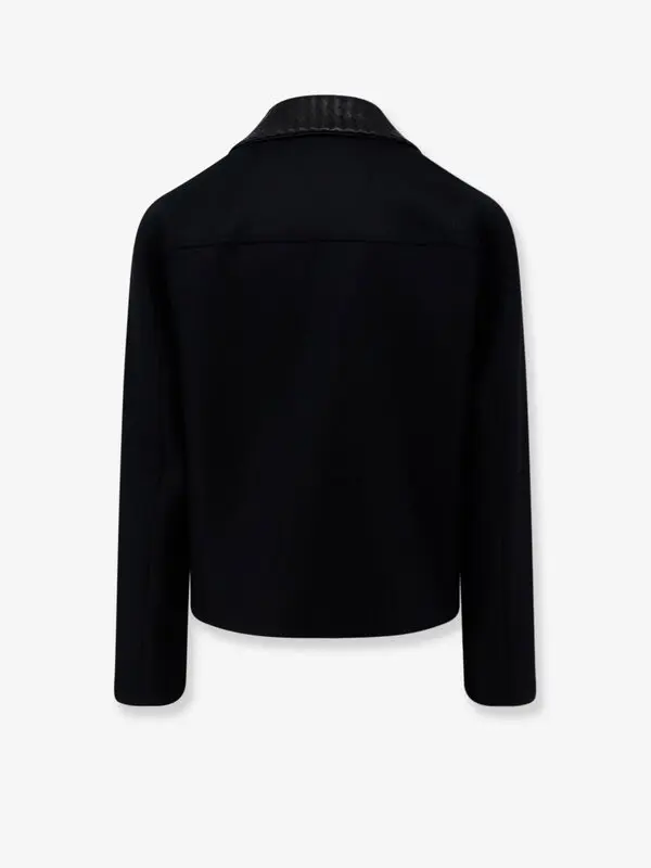 Bottega Veneta Wool Jacket With Leather Collar With Intrecciato Motif
