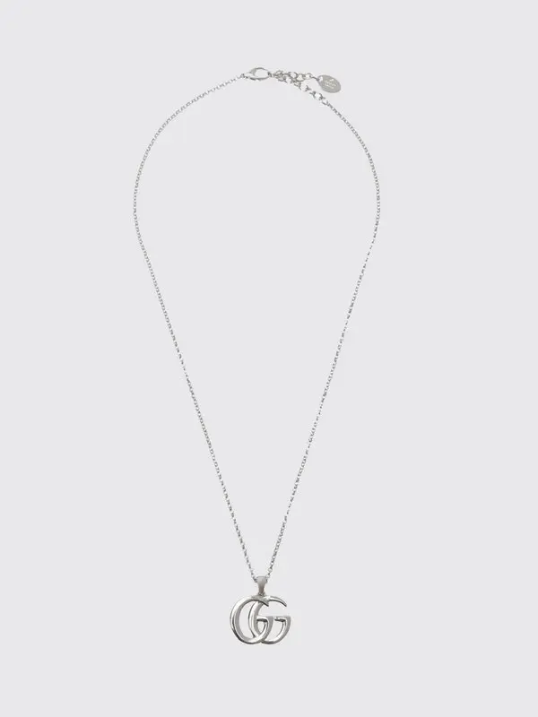Gucci Gg Marmont Brass Choker Necklace With -finish And Logo Pendant - Silver