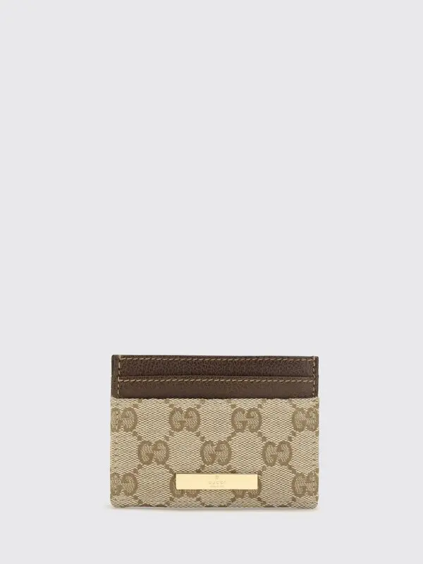 Gucci Gg Supreme Canvas Card Holder With Metal Logo Plaque - Cream