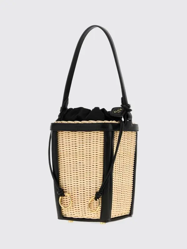 Alaïa Alai�a Wicker And Leather Mini Bucket Bag With Drawstring Closure
