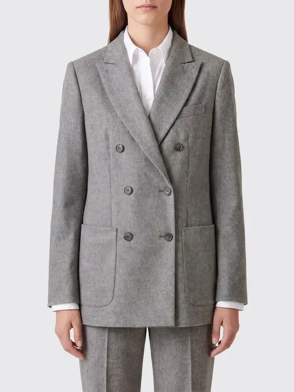 Max Mara Double-breasted Blazer In Silk And Cashmere Blend With Peak Lapels - Gray
