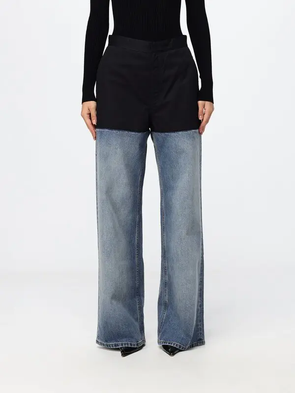 Alaïa High-waisted Wide Leg Jeans In Two-tone Cotton Denim - Blue
