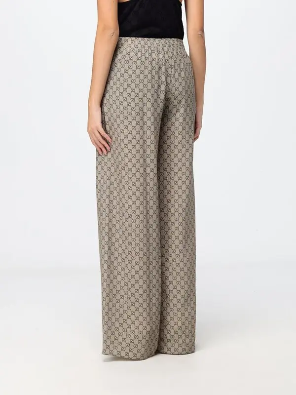 Gucci Gg Monogram Print Silk Palazzo Trousers - Cream