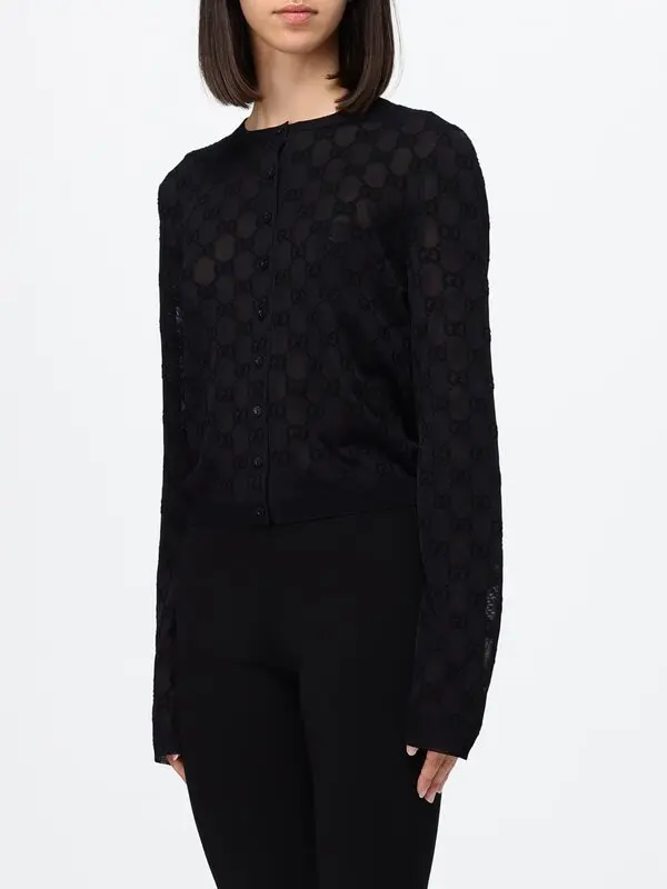 Gucci Slim Fit Cri�pe Cardigan With Gg Monogram And Crew Neck