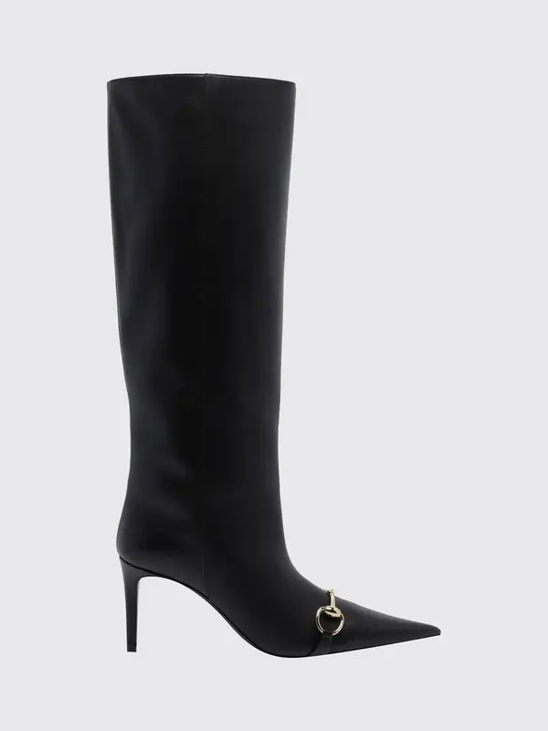 Gucci Horsebit Detail Calfskin Leather Knee-high Boots With High Heel - Black