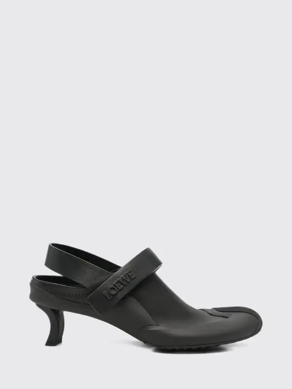 Loewe Dive Leather Slingback Pumps With A Low Curved Heel And Velcro Strap - Black