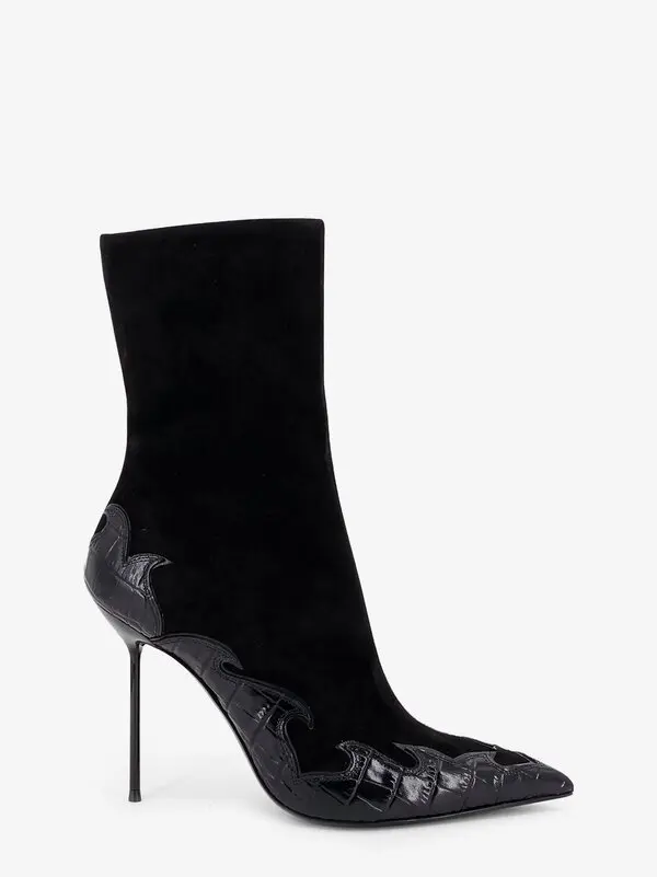 Paris Texas Queen Of Hearts Ankle Boots With Cut-out Embroidery And Heart Inlays - Black