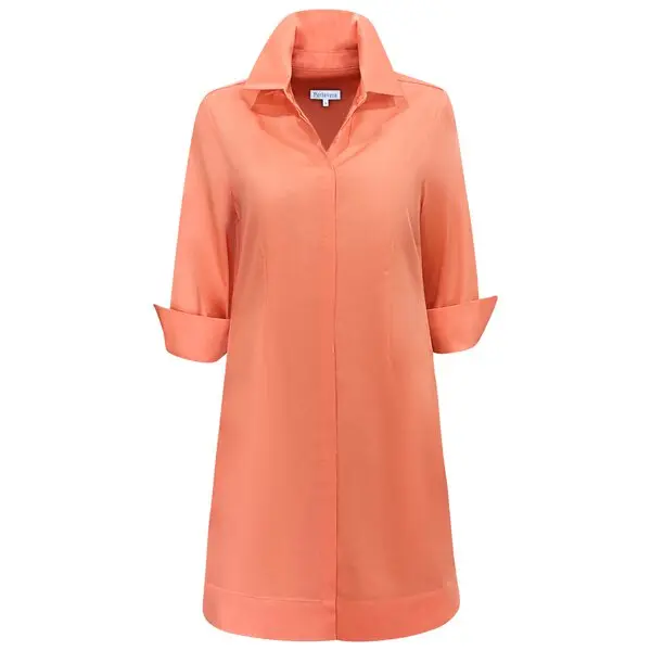PERLAVERA Ciam Solid Cotton Satin Three Quarter Sleeve Length Slim Fit Mini Dress