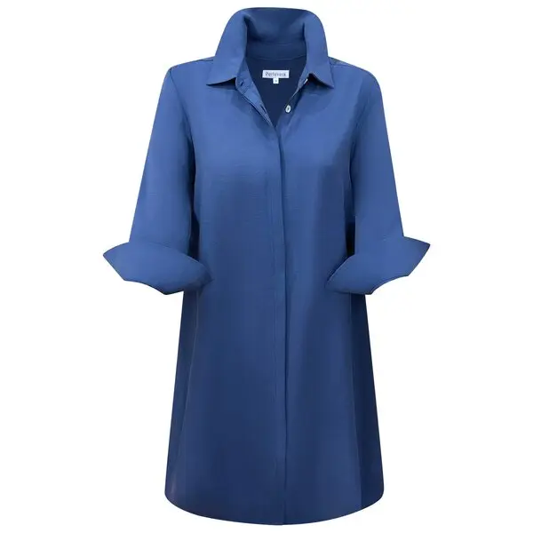 PERLAVERA Fanny Indigo Three Quarter Sleeve Length Missy Fit Midi Dress - Blue