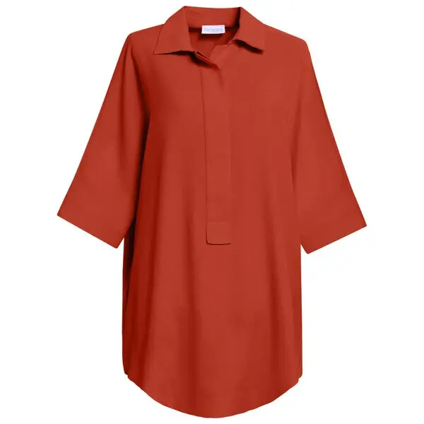 PERLAVERA Pinoly Brique Hidden Placket Three Quarter Sleeve Tunic - Red