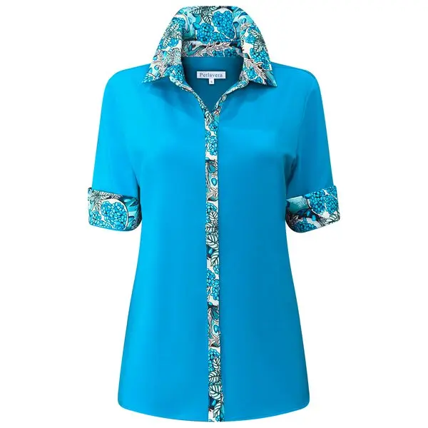PERLAVERA Tinaly Turquoise Short Sleeve Length Shirt - Blue