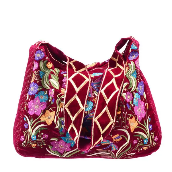 AEKA STUDIO The Selena Luxe Tote Large Embroide Velvet Tote Bag Berry
