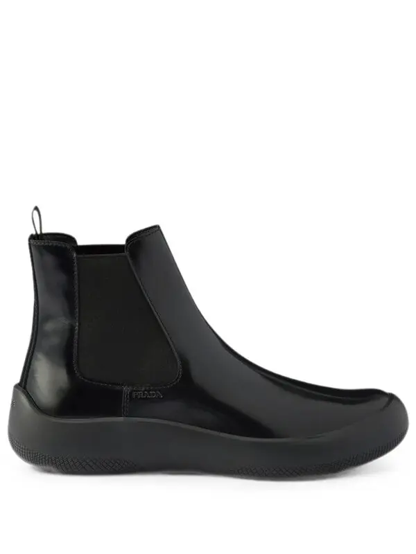 Prada Brushed Leather Chelsea Boots - Black