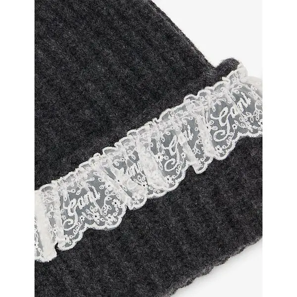 GANNI Compact Lace-edge Trim Wool Beanie