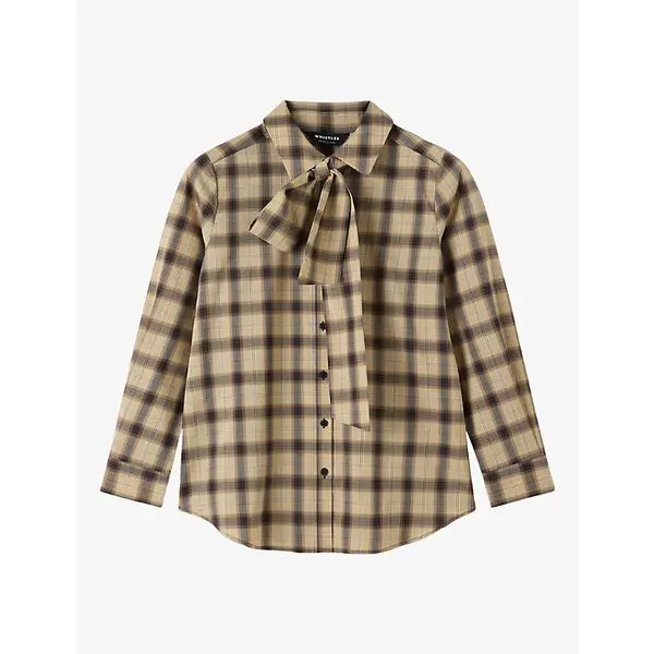 Whistles Checked Detachable-scarf Stretch-woven Shirt