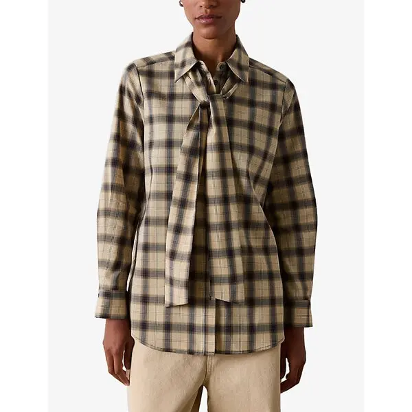 Whistles Checked Detachable-scarf Stretch-woven Shirt
