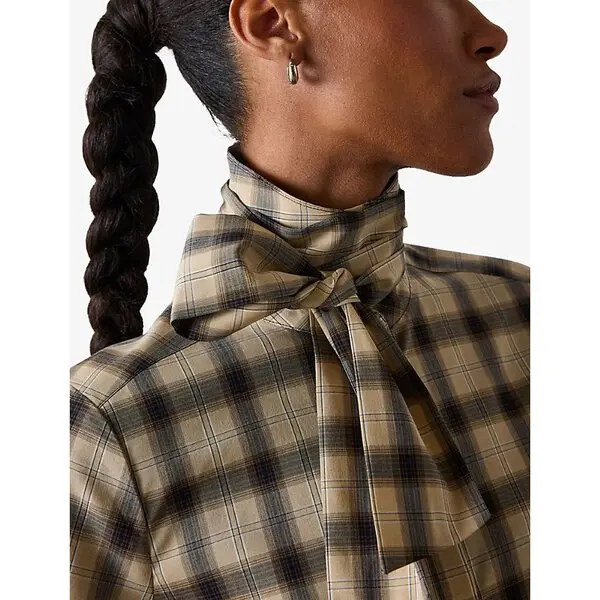 Whistles Checked Detachable-scarf Stretch-woven Shirt