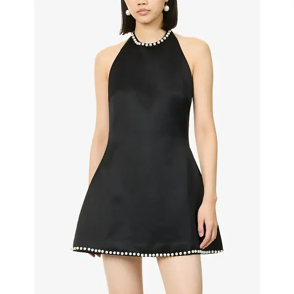 Oddmuse Halter Pearl Satin Mini Dress