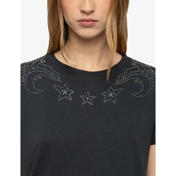 Zadig&Voltaire Alys Rhinestone-embellished Cotton And Linen-blend T-shirt