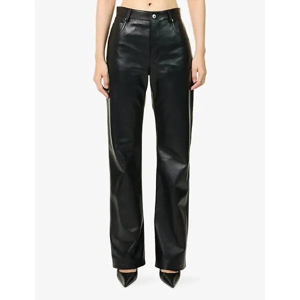 Bottega Veneta Intrecciato-patch Fluid Shiny Leather Trousers