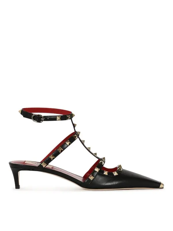 Valentino Garavani Ankle Strap | Rockstud | T. | Capretto/platinum Stud/platinum Tip - Black