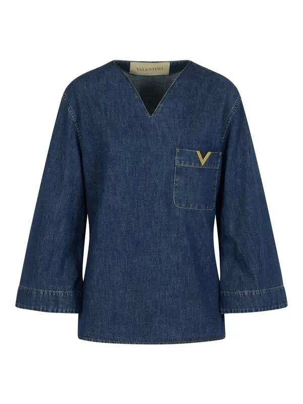 Valentino Garavani Vgold Cotton Top - Blue