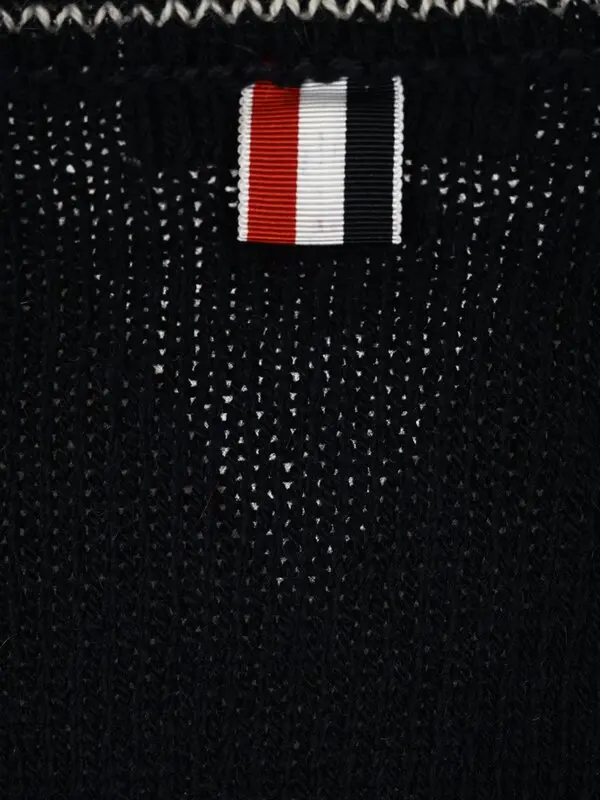 Thom Browne Hector Patchwork Jersey Intarsia V Neck Cardigan In Donegal W/ Rwb Stripe