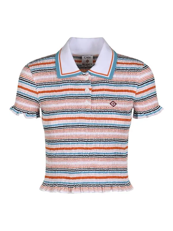 Casablanca Stripe Shirred Polo Top