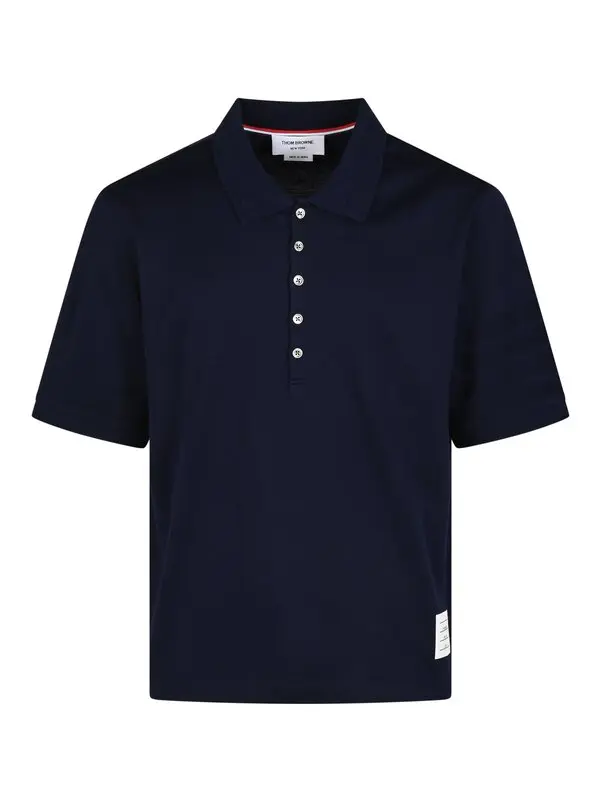 Thom Browne Short Sleeve Rib Cuff Polo In Jersey W/ Tonal Ottoman 4 Bar