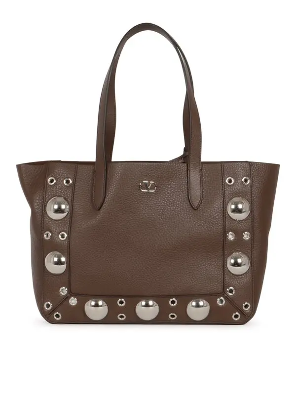 Valentino Garavani Small Tote | Nellcote | Vit.st.alce/pall.multi Studs-logo - Brown