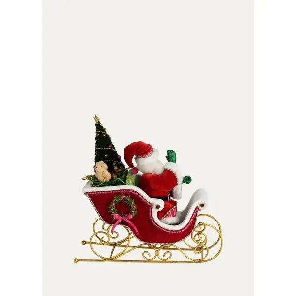 KATHERINE'S COLLECTION Merry & Magnificent Christmas Papa Noel With Sleigh Tabletop Doll