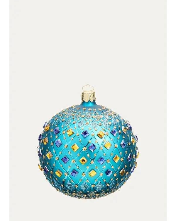 Bergdorf Goodman Blue Green Rhinestone Ball Christmas Ornat
