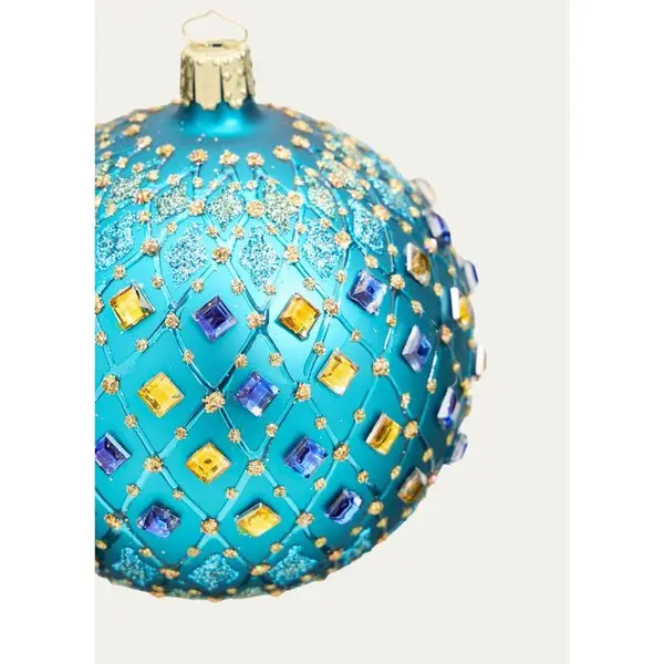 Bergdorf Goodman Blue Green Rhinestone Ball Christmas Ornat