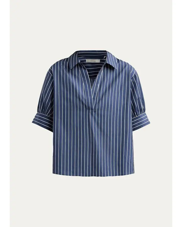 FRAME The Popover Striped Cotton Top