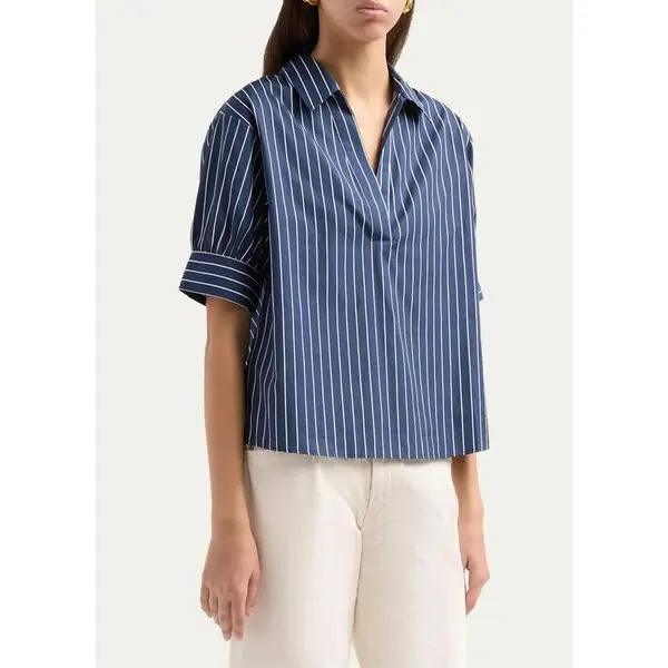 FRAME The Popover Striped Cotton Top