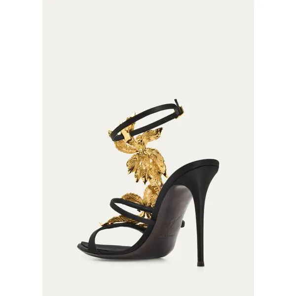 GIUSEPPE ZANOTTI Incanto Oro 105mm 3d-floral Satin Sandals - Nero