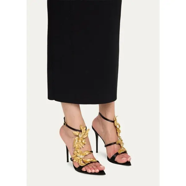 GIUSEPPE ZANOTTI Incanto Oro 105mm 3d-floral Satin Sandals - Nero