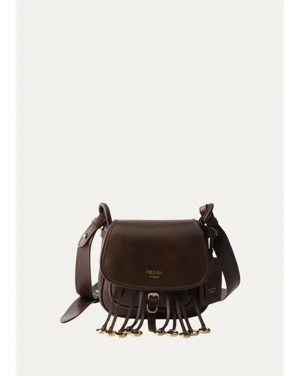 Prada Corsaire Aged Leather Shoulder Bag - Cocoa