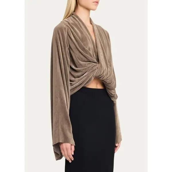 Rick Owens Flare-sleeve Twisted Velvet Crop Top