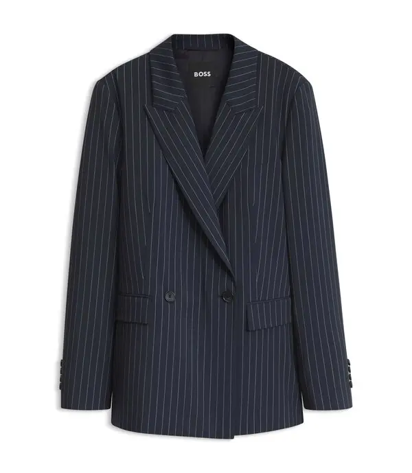 BOSS Double-breasted Relaxed-fit Blazer In Pinstriped Virgin Wool - Patterned