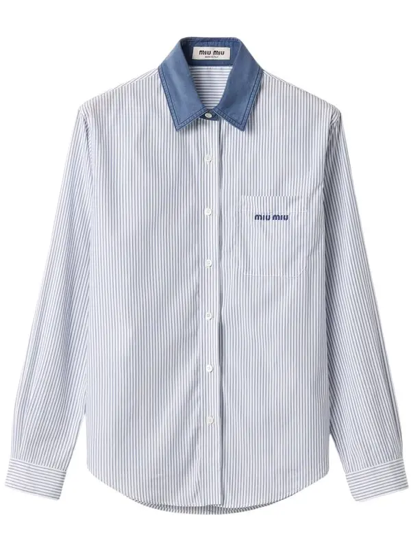 Miu Miu Denim Collar Stripe Button-up Shirt - Navy