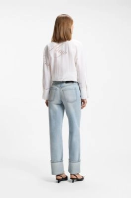 Hugo Straight-fit Jeans In Blue Denim With Cuffs