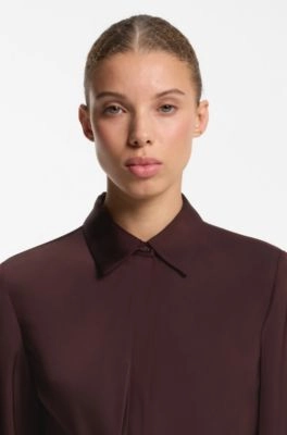 Hugo Long-sleeve Satin Wrap Dress With Stacked Logo